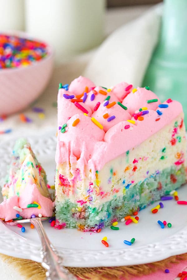 Funfetti Cheesecake Recipe with Cake Bottom | Life Love and Sugar